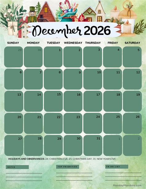 December 2026 Calendar With Holidays First Printable
