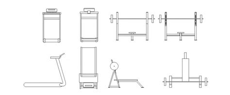 2d View If A Different Type Of Gyming Equipment Detail Cad Block Dwg File