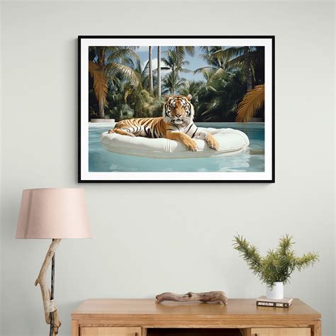 Tiger Floating At The Pool Wall Art
