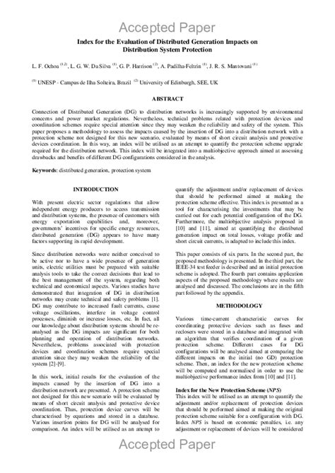 Pdf Index For The Evaluation Of Distributed Generation Impacts On Distribution System Protection