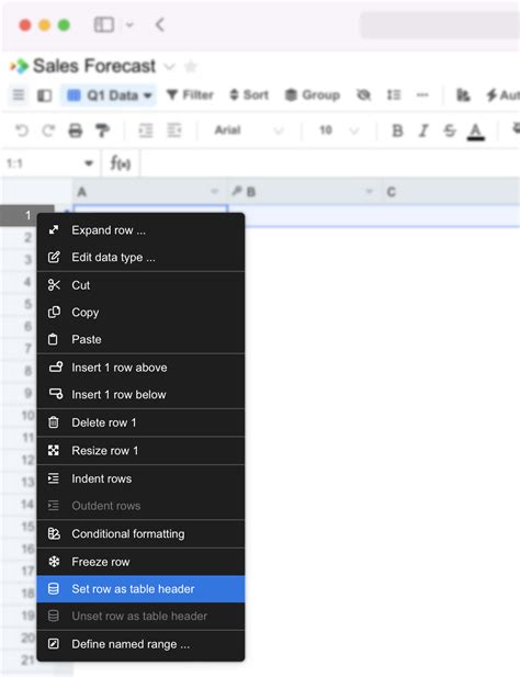 The Table Header Row And Table Region Spreadsheet Support