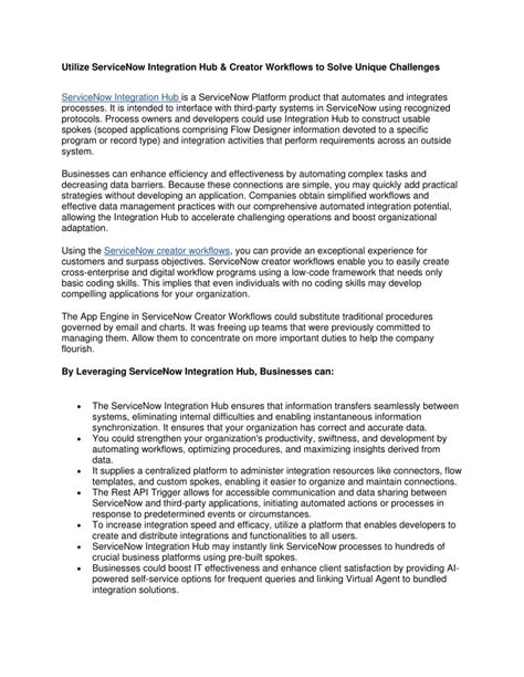 PPT Utilize ServiceNow Integration Hub Creator Workflows To Solve Unique Challenges
