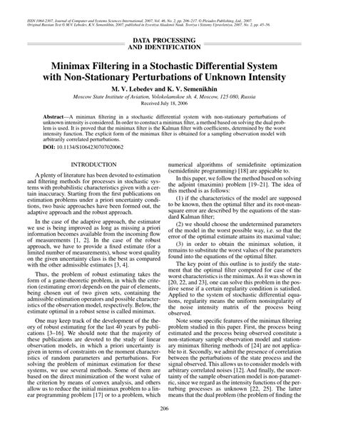 Pdf Minimax Filtering In A Stochastic Differential System With Non