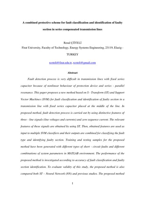 Pdf A Combined Protective Scheme For Fault Classification And Identification Of Faulty Section