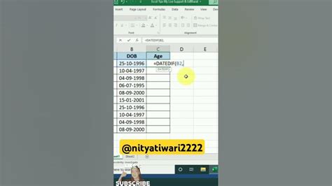calculate age in excel excelformula excel exceltips excelfunction ms shorts youtube