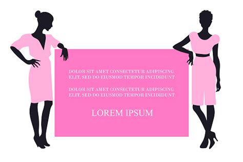 포스터가있는 두 소녀의 실루엣 배너 프리젠 테이션 포스터 전단지를위한 템플릿 벡터 플랫 일러스트레이션 핑크 디자인 강단에 대한