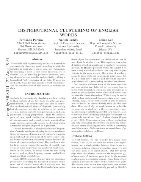 Pdf Distributional Clustering Of English Words