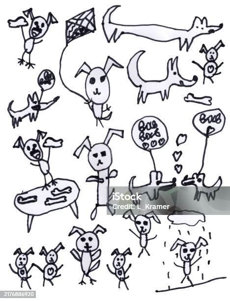 펠트 팁 펜으로 만든 개의 손으로 그린 스케치 흰색 배경에 고립 0명에 대한 스톡 벡터 아트 및 기타 이미지 0명 갈고리 발톱 개 Istock