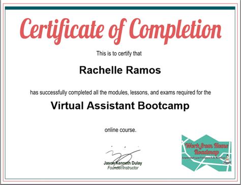 Certificate Of Completion Virtual Assistant Boot Camp Freelancer