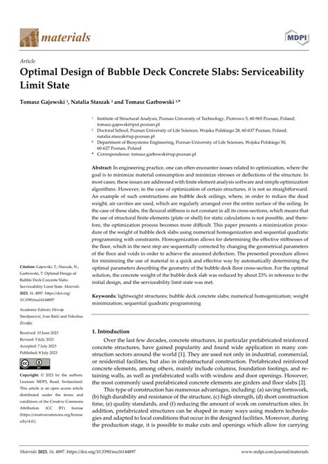Pdf Optimal Design Of Bubble Deck Concrete Slabs Serviceability Limit State