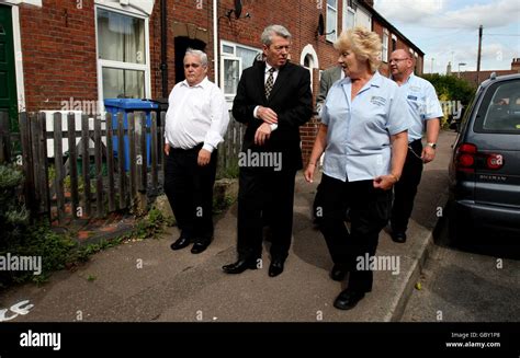 Home Secretary Alan Johnson Chats With Community Warden Mary Dickerson