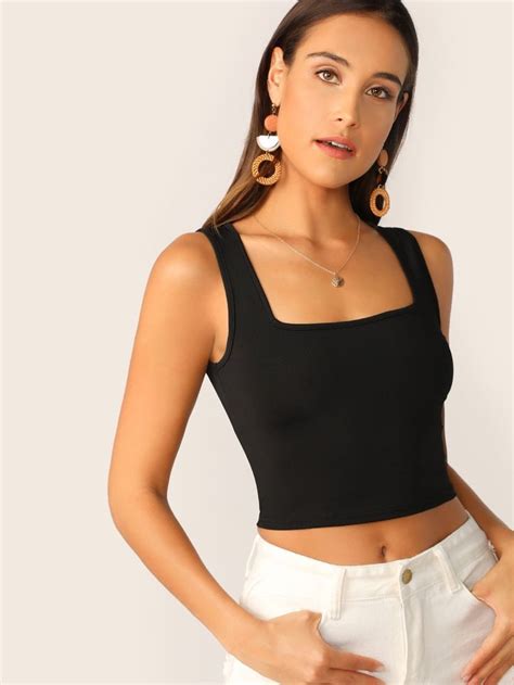 Square Neck Ribbed Crop Tank Top Black Crop Top Tank Black Cropped Tank Cropped Tank Top