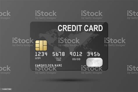 벡터 3d 현실적인 블랙 신용 카드 세계 지도 격리 모형 브랜딩을 위한 플라스틱 신용 카드 또는 직불 카드의 디자인 템플릿입니다