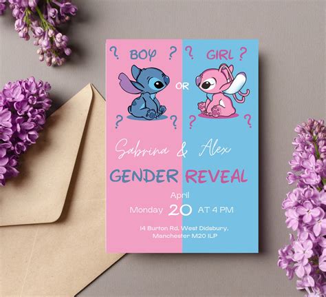 Stitch And Angel Custom Gender Reveal Digital Invitation Etsy