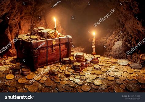 Old Pirate Treasure Chest Hidden Cave Stock Illustration 2205454667