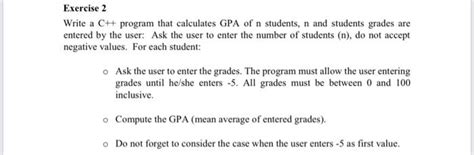 Solved Exercise Write A C Program That Calculates GPA Of Chegg Com