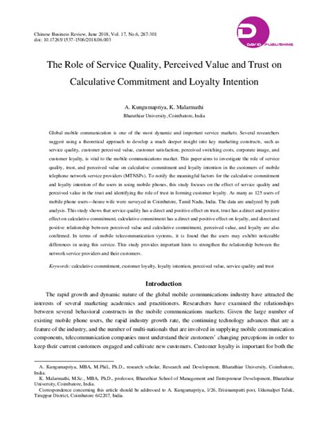 Pdf The Role Of Service Quality Perceived Value And Trust On