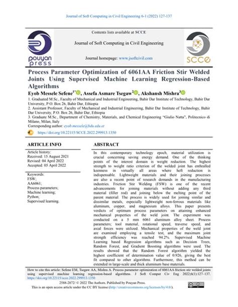 Process Parameter Optimization Of 6061aa Friction Stir Welded Joints Using Supervised Machine
