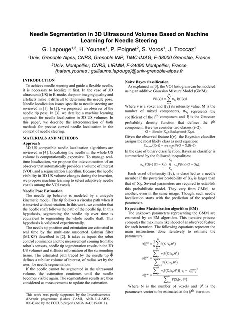 Pdf Needle Segmentation In 3d Ultrasound Volumes Based On Machine