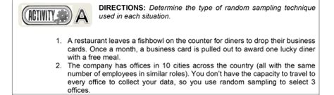 Solved Directions Determine The Type Of Random Sampling Technique