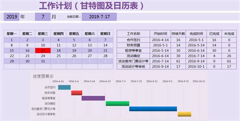 Excel工作计划甘特图及日历表，万年历进度条显示，实用不加班 正数办公