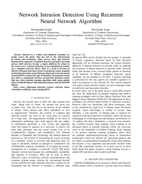 Pdf Network Intrusion Detection Using Recurrent Neural Network