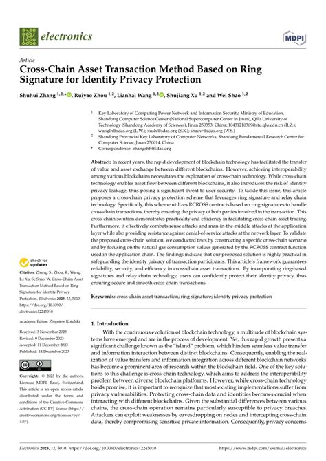 Pdf Cross Chain Asset Transaction Method Based On Ring Signature For Identity Privacy Protection