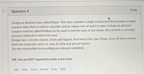 solved d question 3 design an abstract class called shape