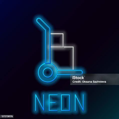 검은 색 배경에 고립 된 빛나는 네온 라인 핸드 트럭과 상자 아이콘 돌리 기호 다채로운 개요 개념 벡터 나무 기둥에 대한 스톡 벡터 아트 및 기타 이미지 Istock