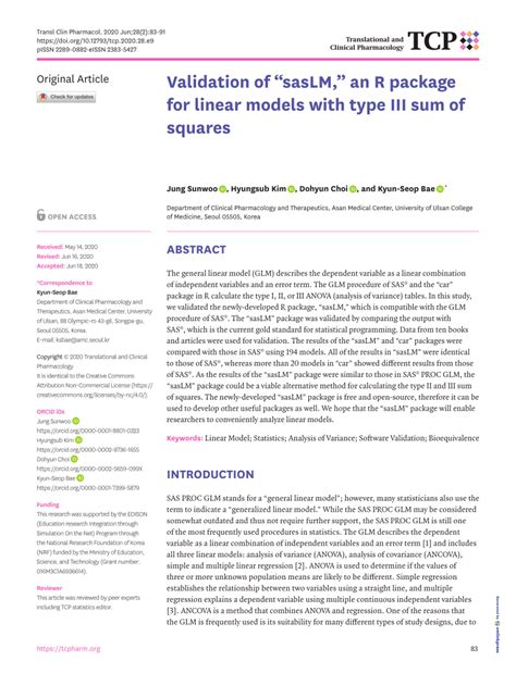 Pdf Validation Of “saslm ” An R Package For Linear Models With Type Iii Sum Of Squares