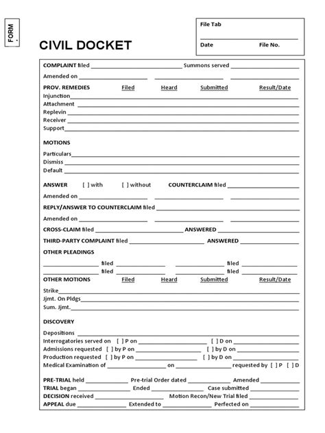 Form 4 Civil Docket Pdf Complaint Discovery Law