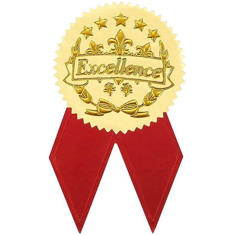 Award Stickers 48 Gold Certificate Seals With 48 Red Ribbon Shaped