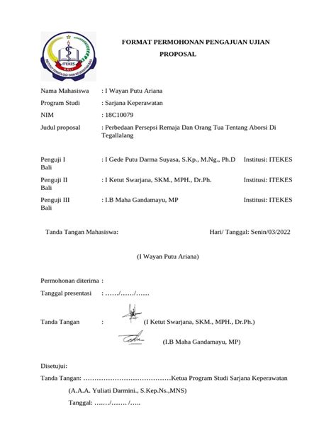 Format Permohonan Pengajuan Ujian Ariana Pdf