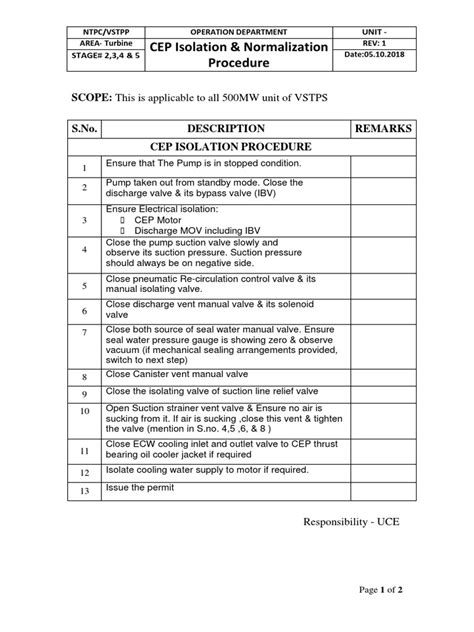 Cep Isolation And Normalisation Procedure Pdf Valve Pump