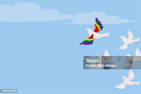 프라이드의 달 배경 Lgbtq 프라이드 플래그 색상 비둘기 무지개 새가 날아가는 벡터 배너 자유의 상징 자부심의 달 6월 지원 복사 공간 게이 프라이드 상징에 대한 스톡