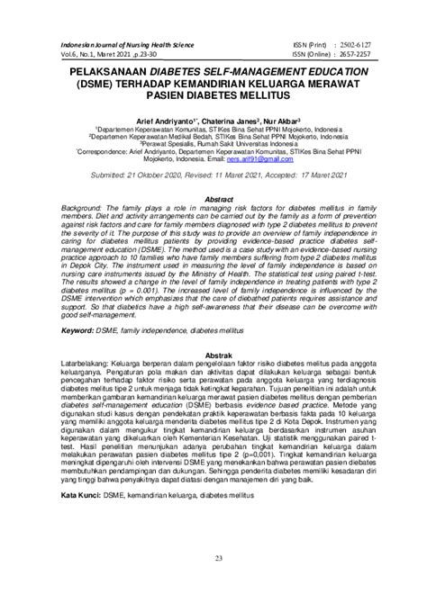 Pdf Pelaksanaan Diabetes Self Management Education Dsme Terhadap Kemandirian Keluarga
