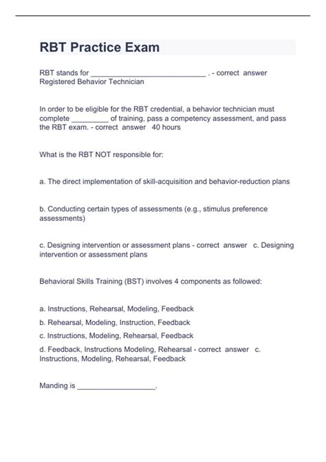 Rbt Practice Exam Question And Answers Already Passed 2023 2024 Rbt Stuvia Us