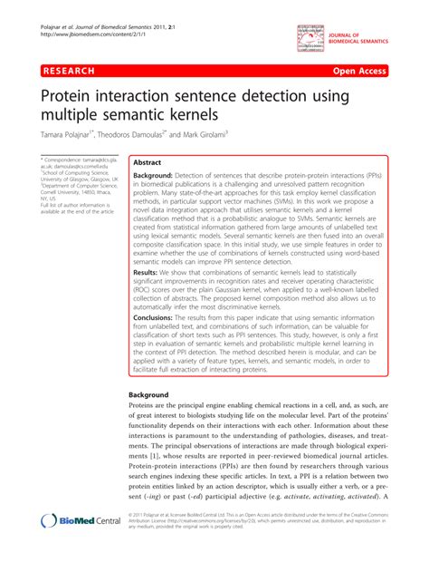 Pdf Protein Interaction Sentence Detection Using Multiple Semantic Kernels