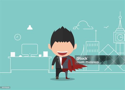 벡터 그림의 행복 한 얼굴 사업가입니다 사무실과 영웅 사이 개인 생활을 균형의 개념 개념에 대한 스톡 벡터 아트 및 기타 이미지 개념 경영자 고용과 노동 Istock