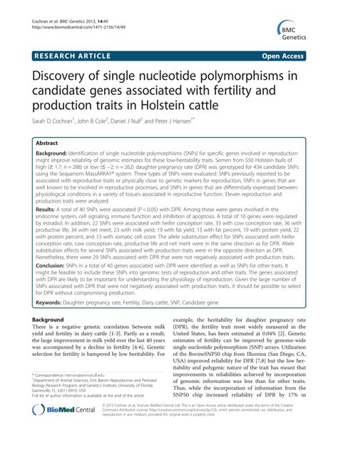 Pdf Discovery Of Single Nucleotide Polymorphisms In Candidate Genes Associated With Fertility