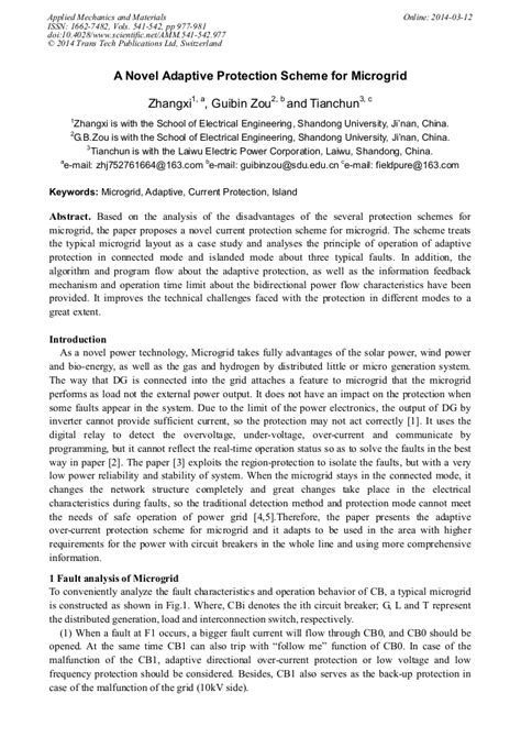 A Novel Adaptive Protection Scheme For Microgrid Scientificnet