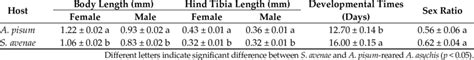 Body Length Hind Tibia Length Developmental Times And Sex Ratio Of A