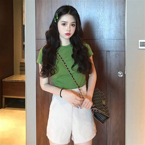 Crop Top Women T Shirt Cute Mock Neck Short Sleeve Tshirt Woman Lettuce