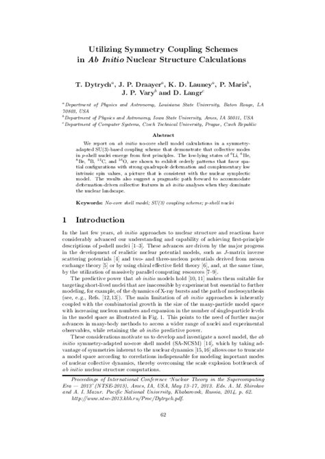 Pdf Utilizing Symmetry Coupling Schemes In Ab Initio Nuclear Structure Calculations