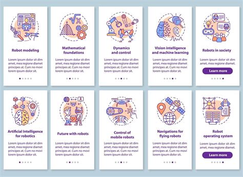 Robotics Courses Onboarding Mobile App Page Screen With Linear Concepts Set Modeling And