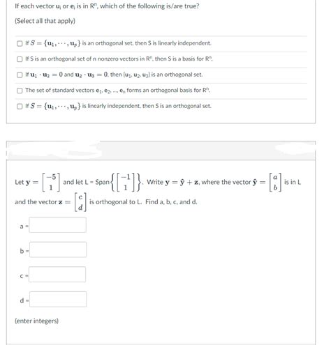 Solved If Each Vector Ui Or Ei Is In Rn Which Of The
