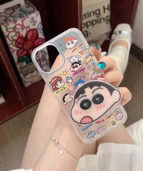 아이폰 짱구 반짝이 펄 캐릭터 철수 흰둥이 짱아 그립 톡 스마트톡 풀커버 반투명 귀여운 케이스 에이블리