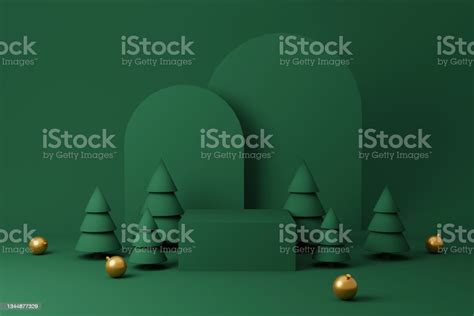 녹색과 금색 플랫폼크리스마스 인테리어 디스플레이 제품 스탠드 연단 제품 모형을위한 받침대 3d 렌더링 그림 크리스마스에 대한