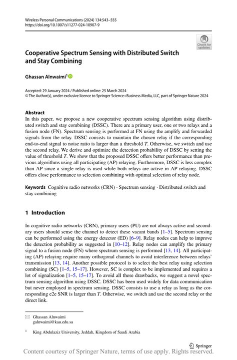 Cooperative Spectrum Sensing With Distributed Switch And Stay Combining