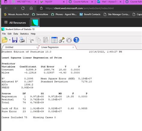 solved least squares linear regression of price